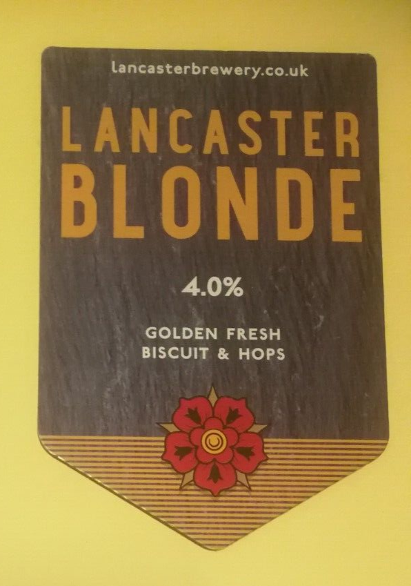 LANCASTER brewery LANCASTER BLONDE real ale pump clip beer badge front ...