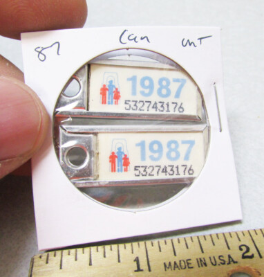 1987 Ontario Canada Mini License Plate tag key chain War Amps PAIR ...