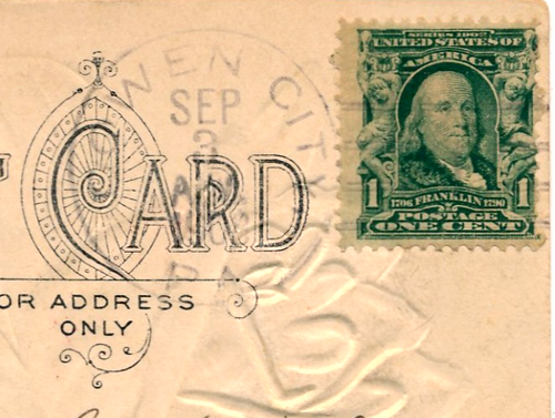 GOWEN CITY, PA. TYPE 2/1 DOANE CANCEL. PENNSYLVANIA. 1908. DPO. DEAD ...