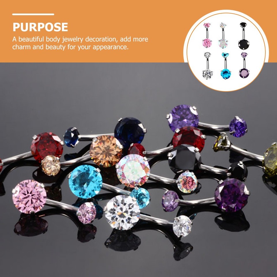 6Pcs Stainless Steel Belly Button Rings Stainless Steel Body Jewelry ...
