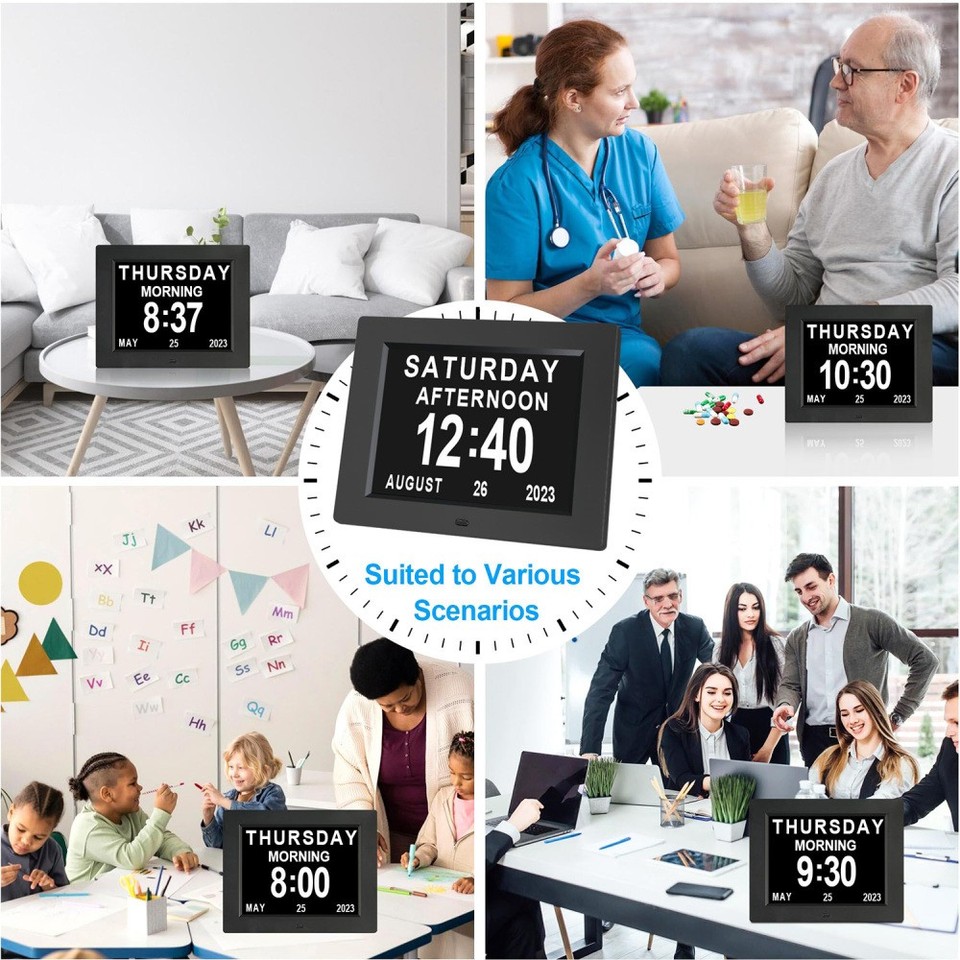 7inch Large Dementia Clock Digital Calendar Day Clocks LCD Alarm Clock ...