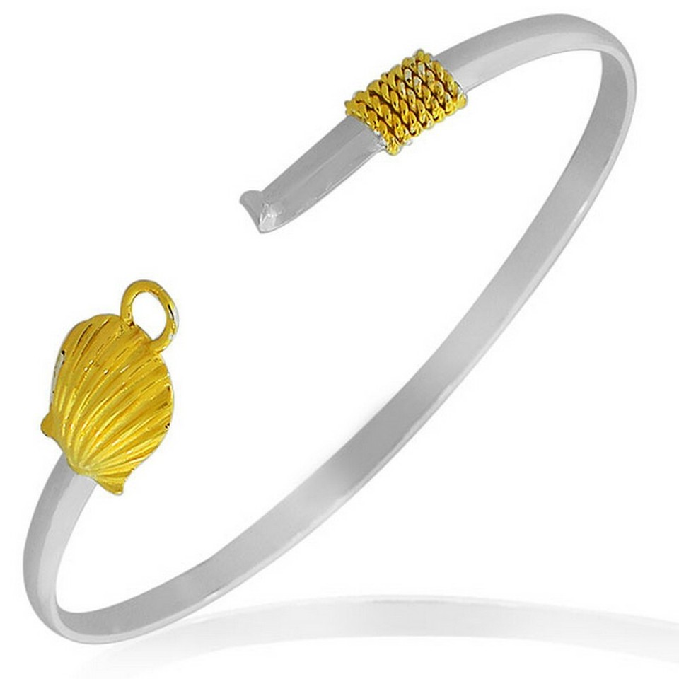 Sterling Silver Yellow Gold Two-Tone Seashell Classic Oval Bangle ...
