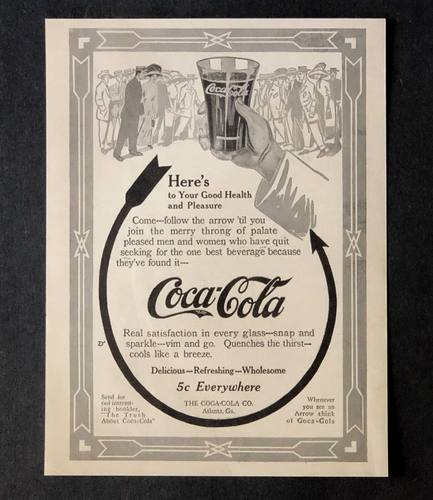 1911 Coca Cola Advertisement Good Health Coke Glass Arrow Soda Antique ...