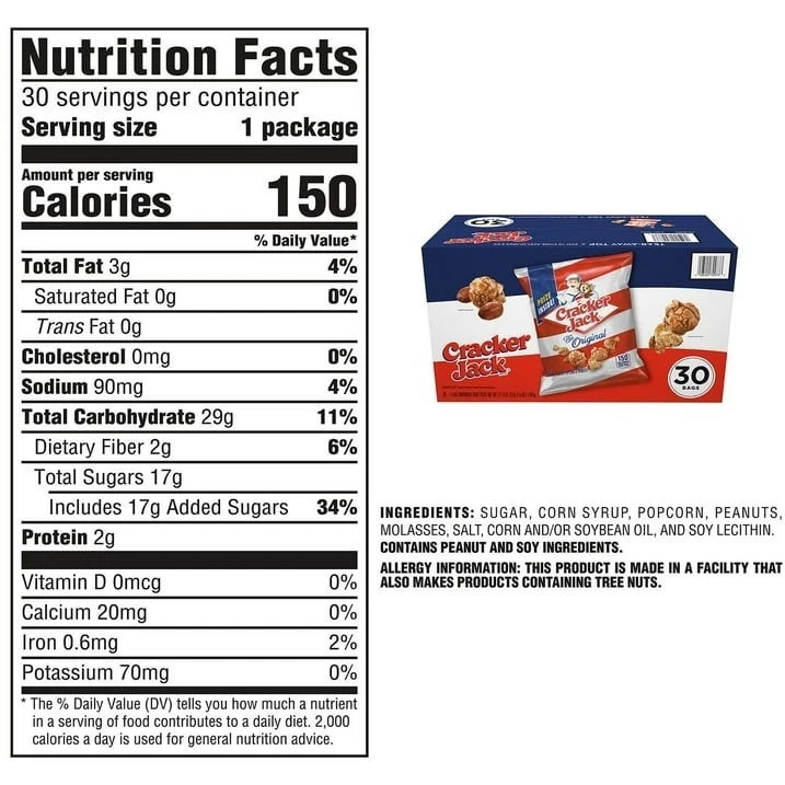 2 PACKS Cracker Jack Original Caramel Coated Popcorn and Peanuts 1.25 ...