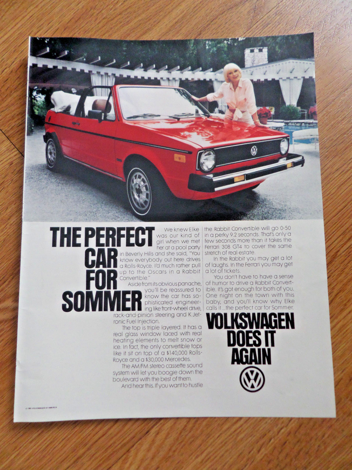 1981 VW Volkswagen Ad The Rabbit Convertible with Hollywood Star Elke ...