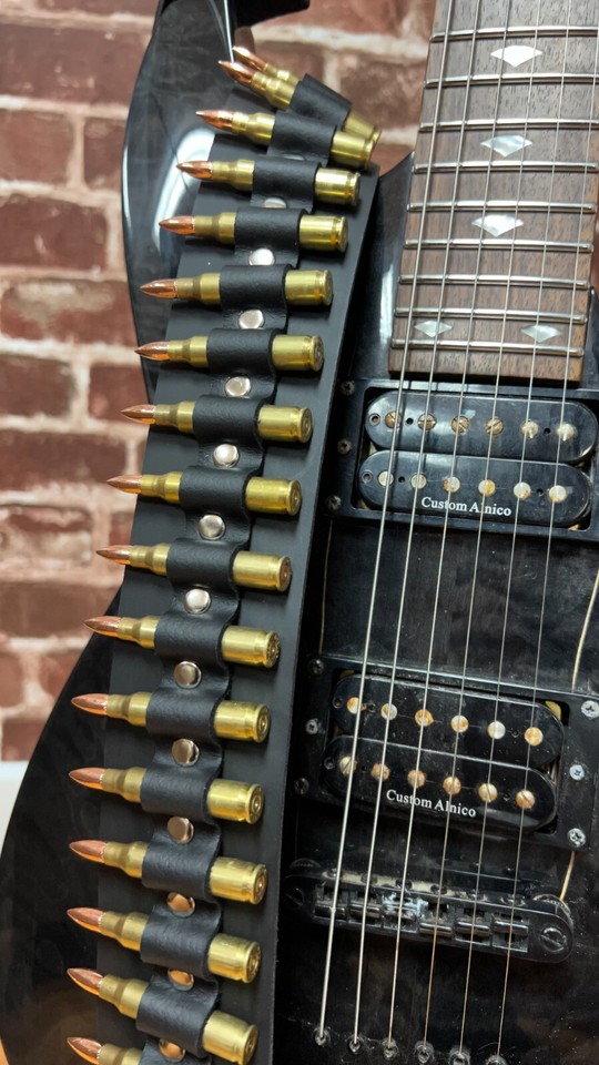 Brass Bullet Guitar Strap Genuine Leather Rivethead Punk Rock Thrash ...
