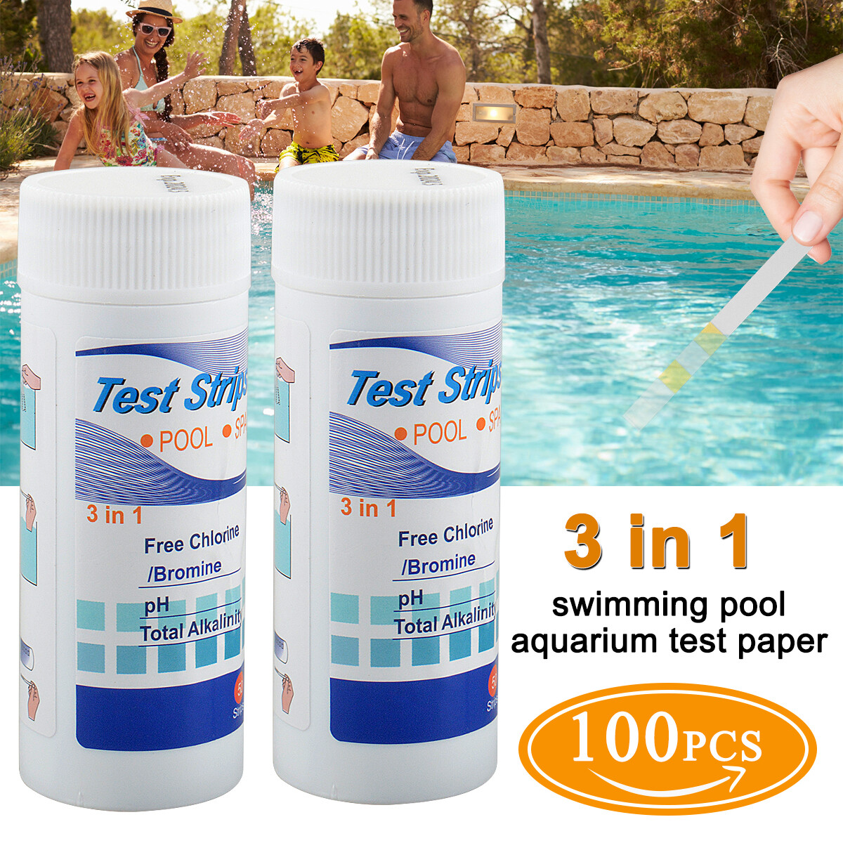 200PCS Chlorine Dip Test Strips Swimming Pool Water SPA Hot Tub PH ...