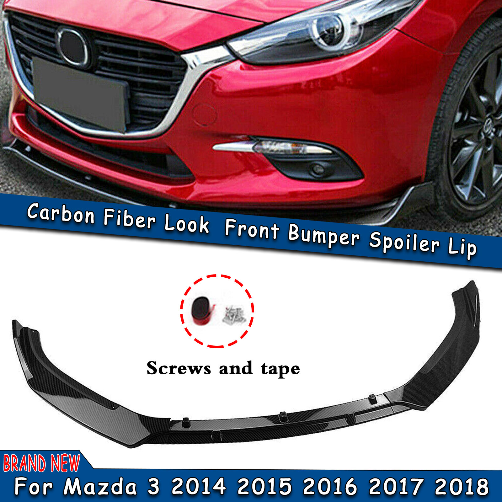 Front Bumper Lip Spoiler for MAZDA 3 2014 2015 2016 2017 2018 Carbon ...