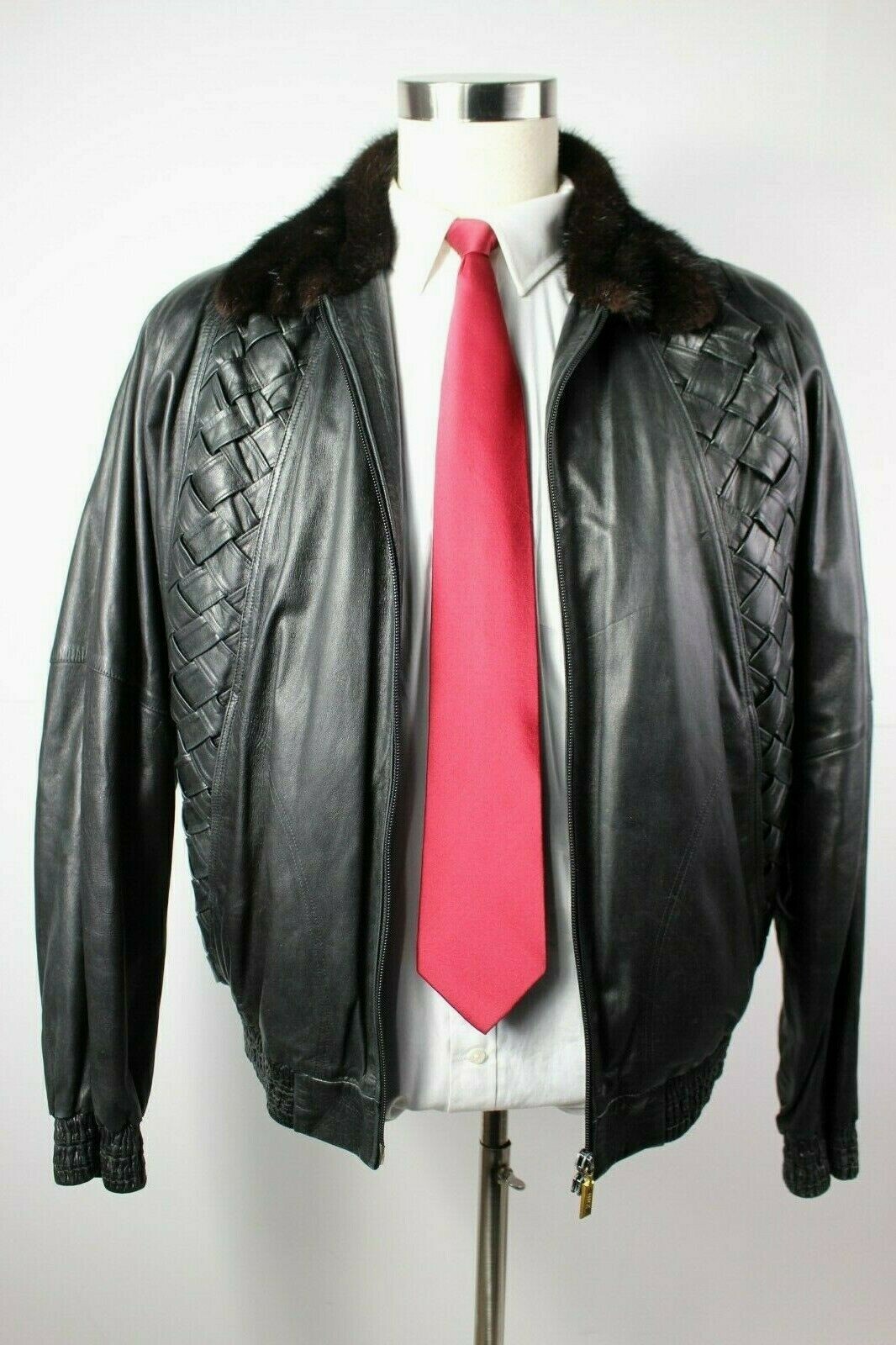 Vintage Mens Zilli Leather & Fur Woven Bomber Jacket France Black M | eBay