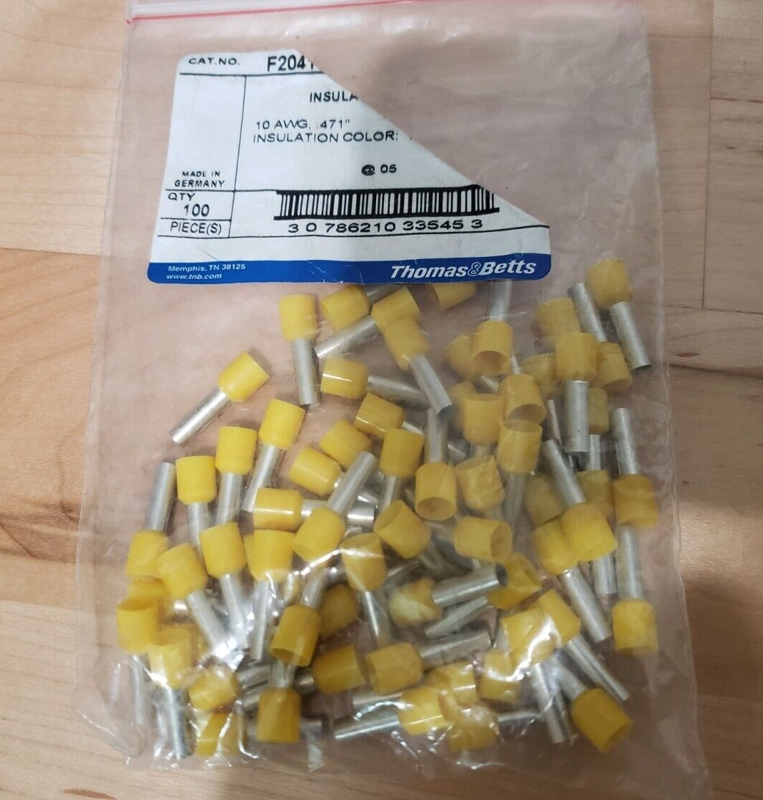 (qty 65) Thomas Betts F2041 Ferrules 20mm Tin AWG 10 Copper Yellow for ...