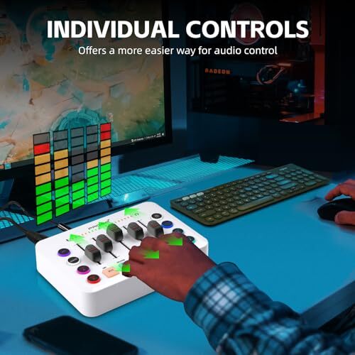 Gaming Audio Mixer, Live Streaming Sound Card RGB PC DJ Mixer with ...