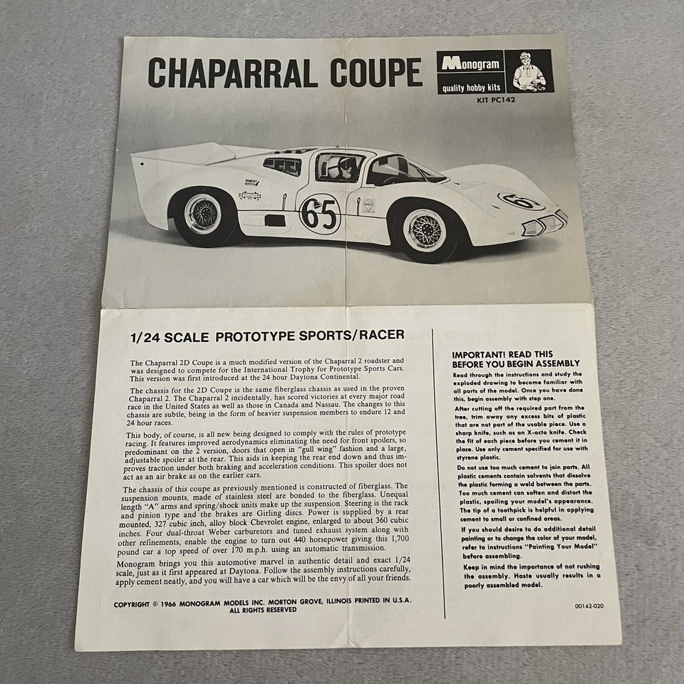 Monogram Chaparral Coupe Prototype Racer 1/24 Scale Model Kit ...
