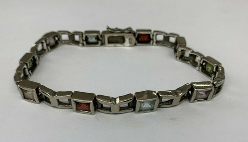 925 THAI Sterling Silver Link Bracelet w/Colored Glass Stones HAN | eBay
