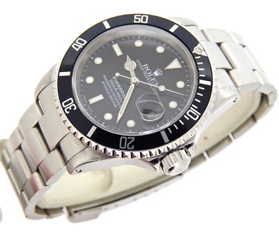 Rolex Submariner Date Mens Stainless Steel Sub Watch Black Dial Bezel ...
