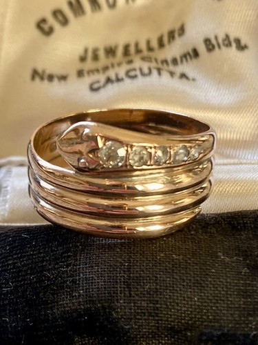 Antique 9ct Rose Gold & Diamond Snake Ring 1915. Chester Hallmarks SIZE ...