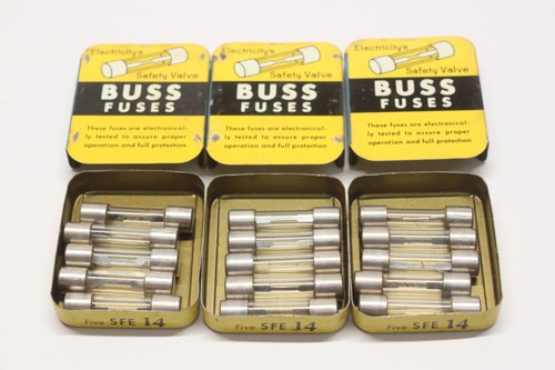Lot/15 NOS Vintage Car or Truck BUSS 14 AMP Glass Fuses w/ Tins OEM SFE ...