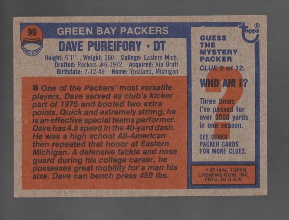1976 Topps #99 Dave Pureifory Excellent | eBay