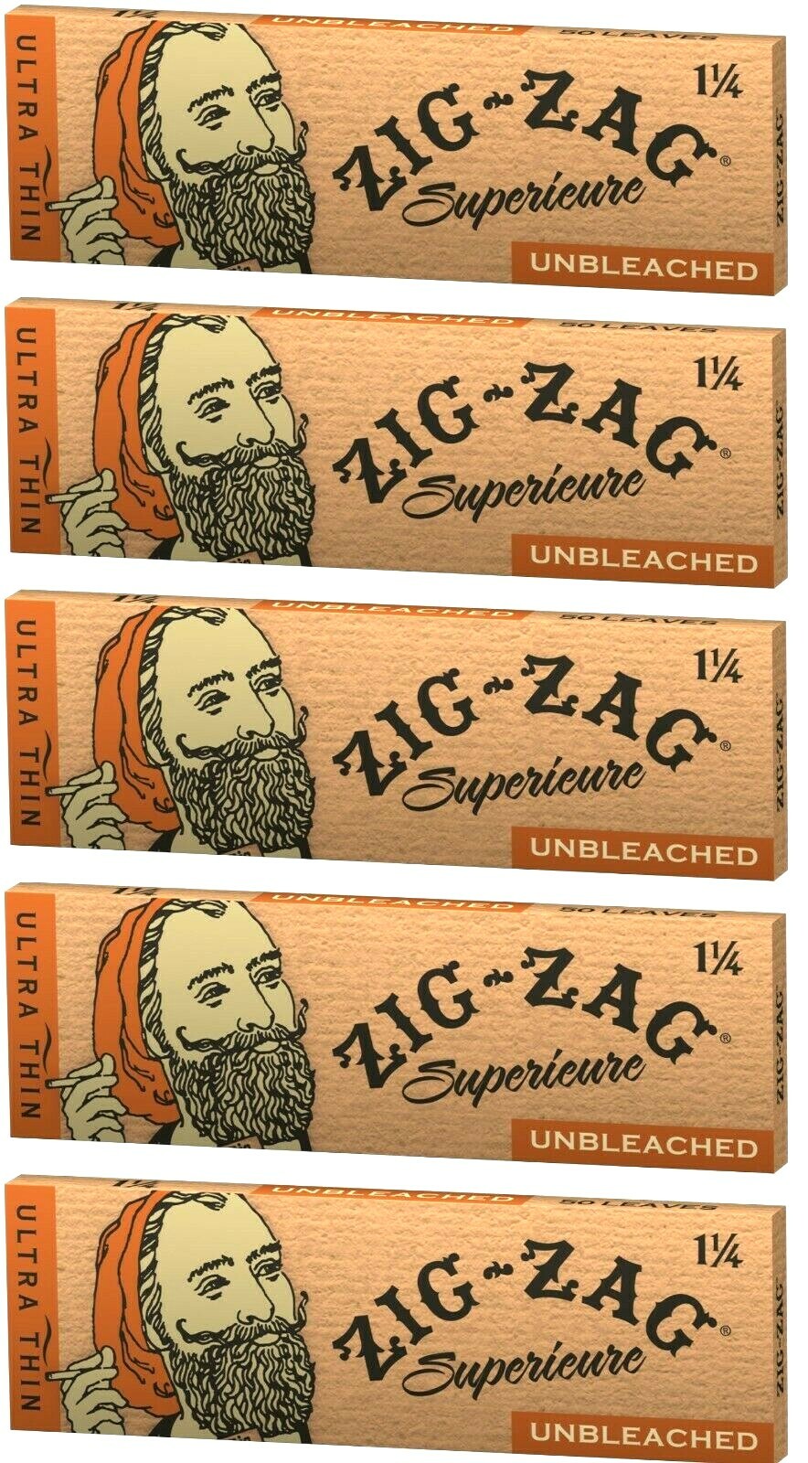 5x Zig Zag Ultra Thin 1 1/4 Rolling Papers Unbleached Brown 24 Hr USA ...