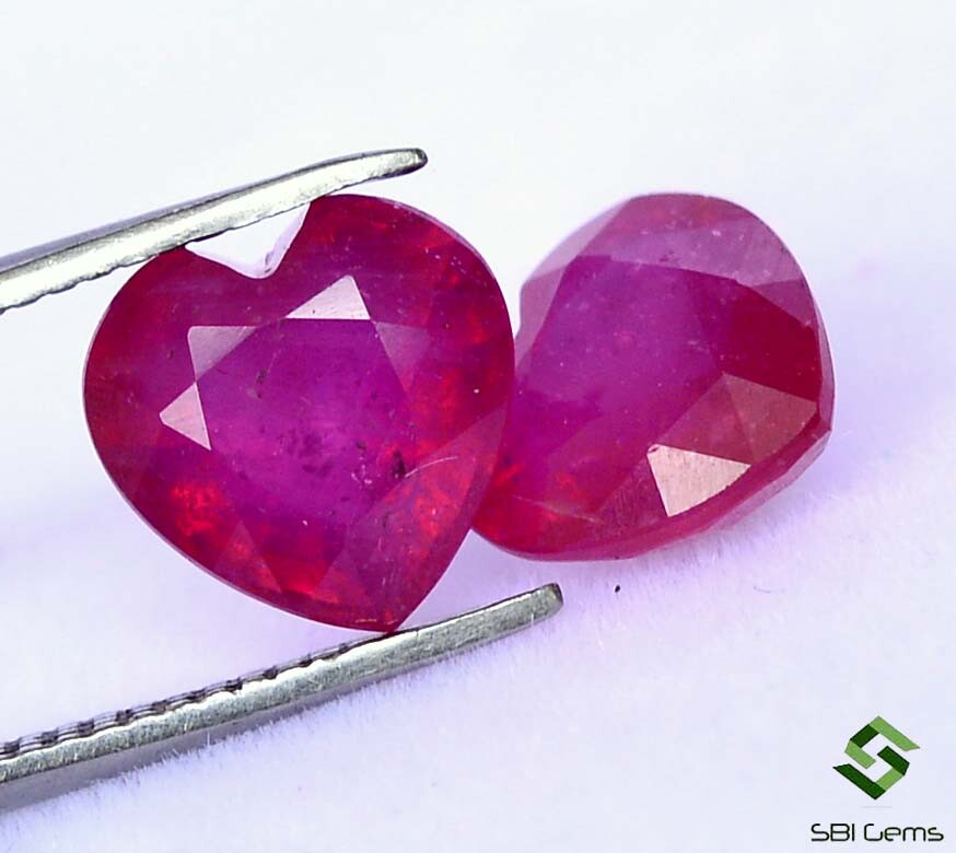 3.55 Cts Natural Ruby Heart Shape Cut Pair 7x7 mm Red Shade Loose ...