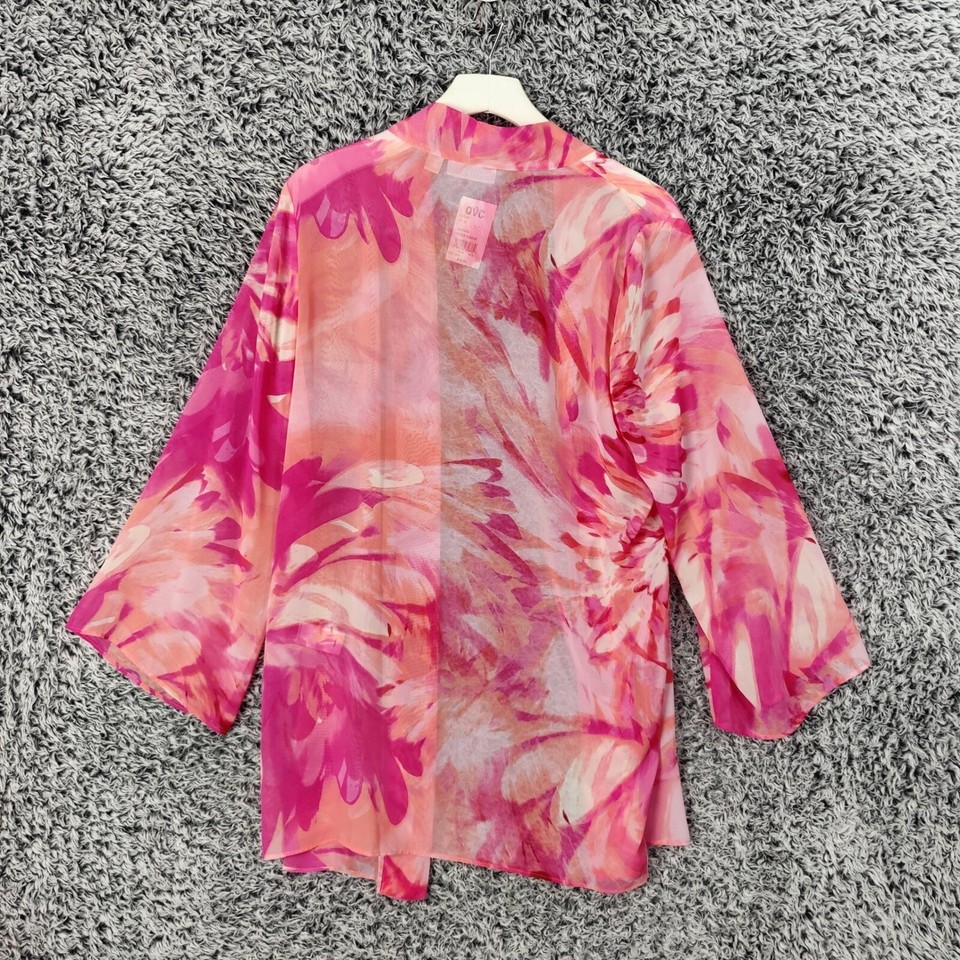 Susan Graver Womens Pink Floral Kimono Cardigan Top Size 10 Tropical ...