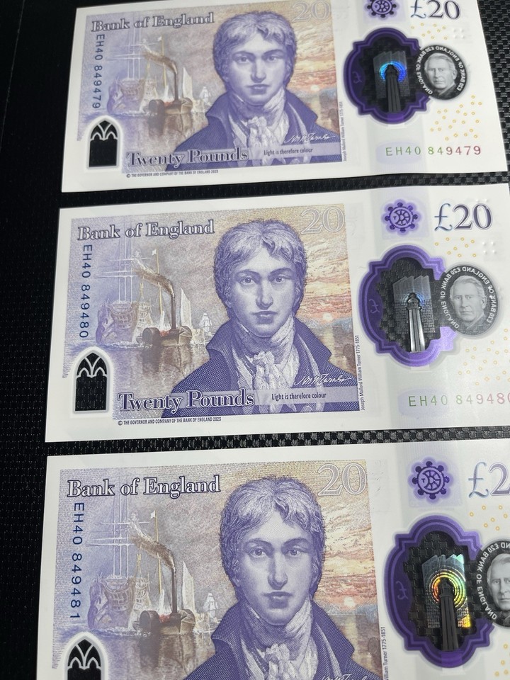 King Charles £20 Pounds Notes Consecutive Number Very Good Condition ...