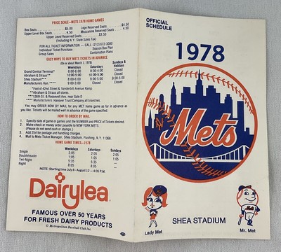 1978 New York Mets OVERSIZED Baseball Schedule - Dairylea | eBay