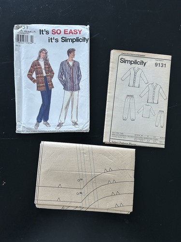 Vintage SIMPLICITY 9131 Pull On Pants Shirt Jacket Mens Misses A Xs-Xl ...