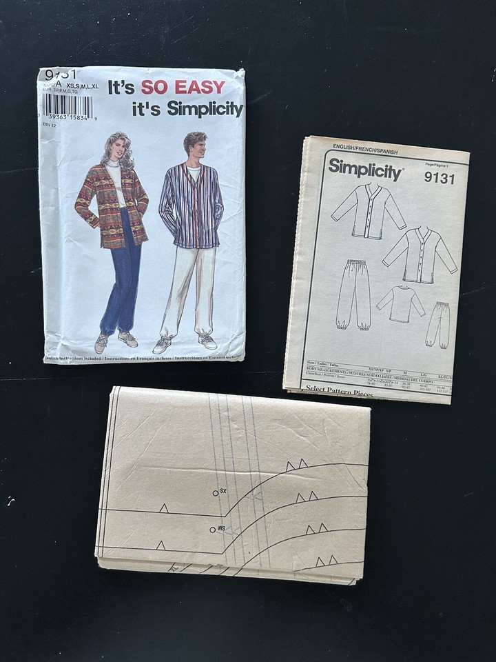 Vintage SIMPLICITY 9131 Pull On Pants Shirt Jacket Mens Misses A Xs-Xl ...