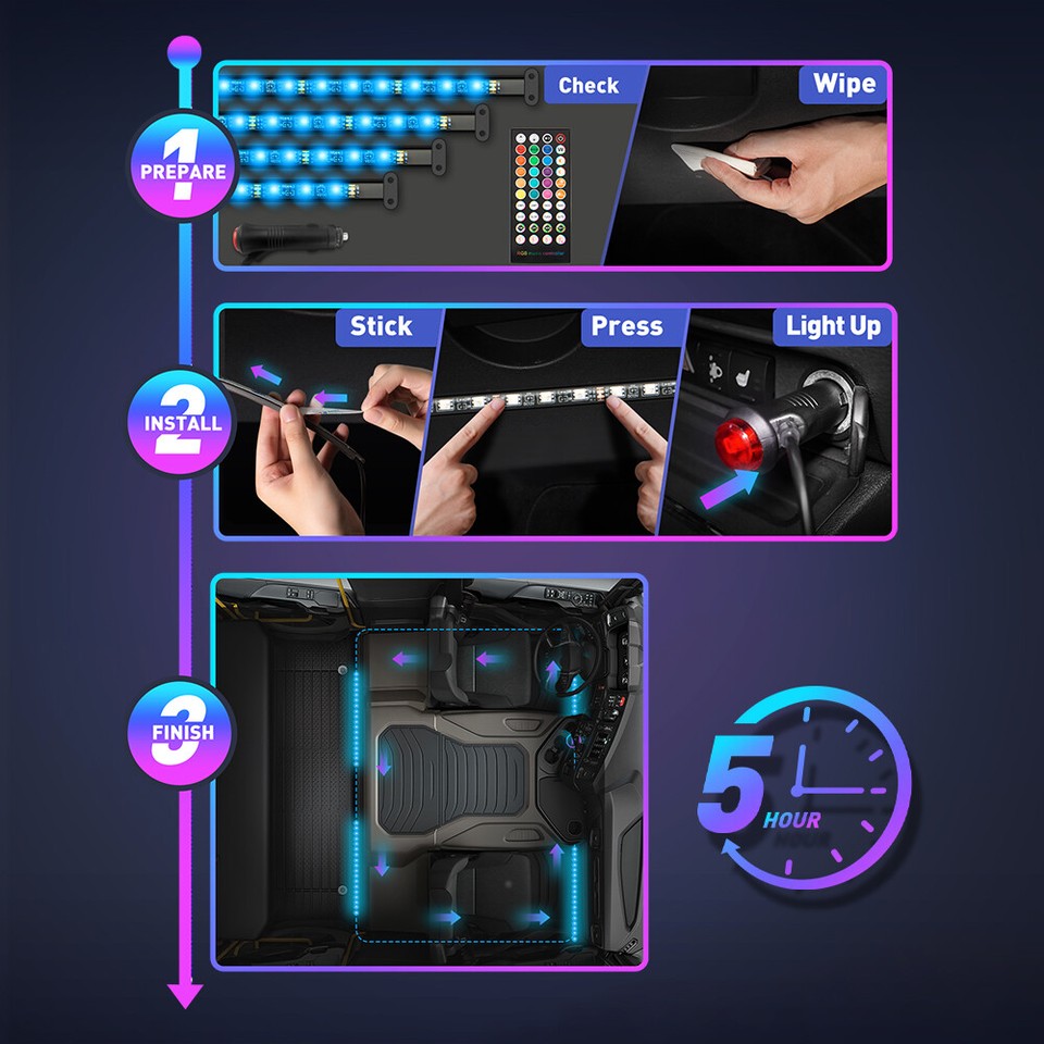 Car Interior Accessories RGB LED Floor Decorative Strip Lamp For GMC ...