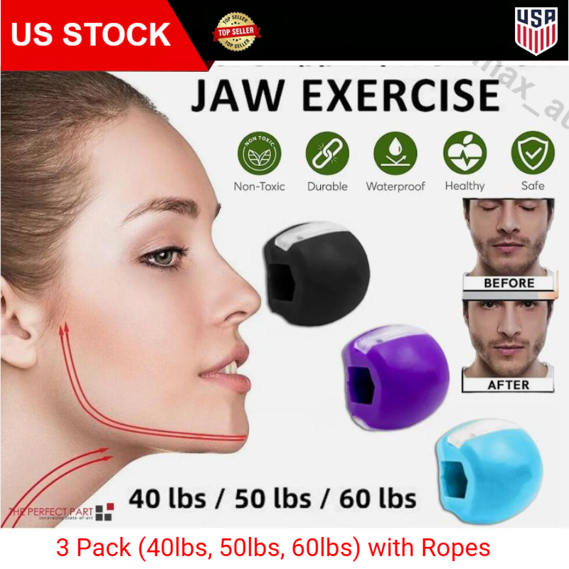 3PCS Jawline Exerciser Mouth Fitness Ball Jaw Trainer Face Double Chin ...