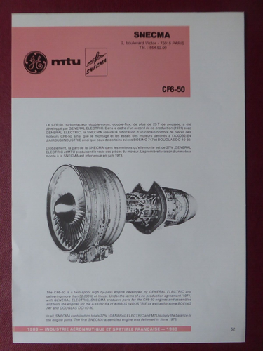 1983 DOCUMENT GIFAS SNECMA GENERAL ELECTRIC MTU CF6 50 AIRCRAFT ENGINE ...