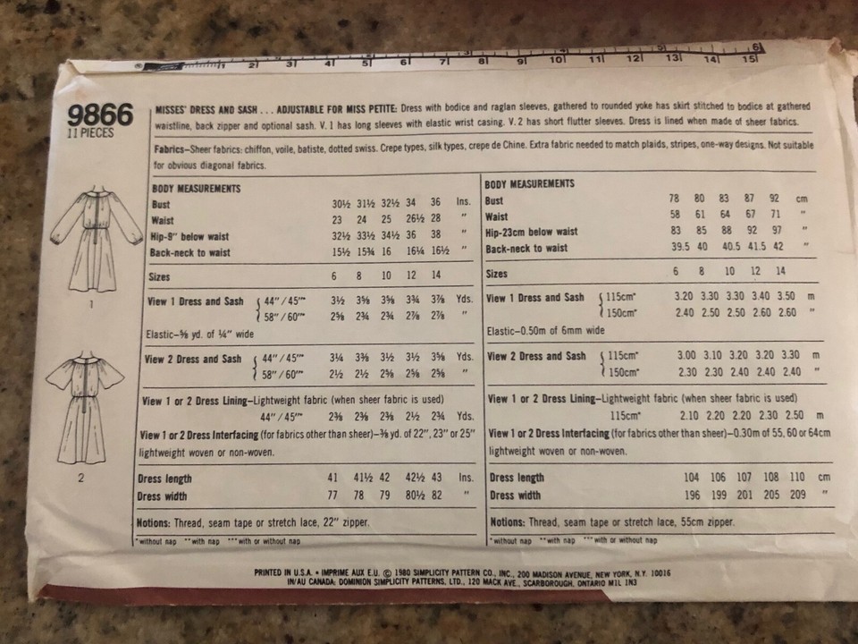 🌼 1980 SIMPLICITY #9866-LADIES (2 STYLE) ELASTIC WAISTLINE DRESS ...