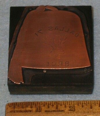 Antique DALLAS TX Dallas Lodge 71 BPOE ELKS FEZ Copper Printing Block ...