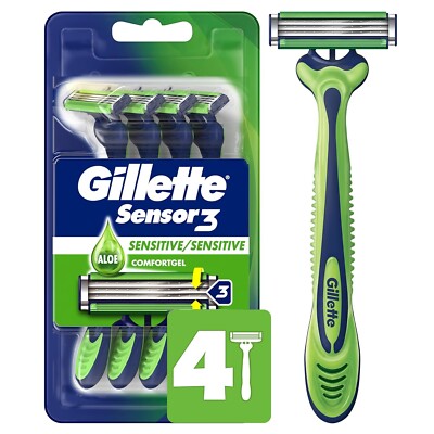 Gillette Sensor3 Sensitive Disposable Razors w/ Aloe, 4 Count ...