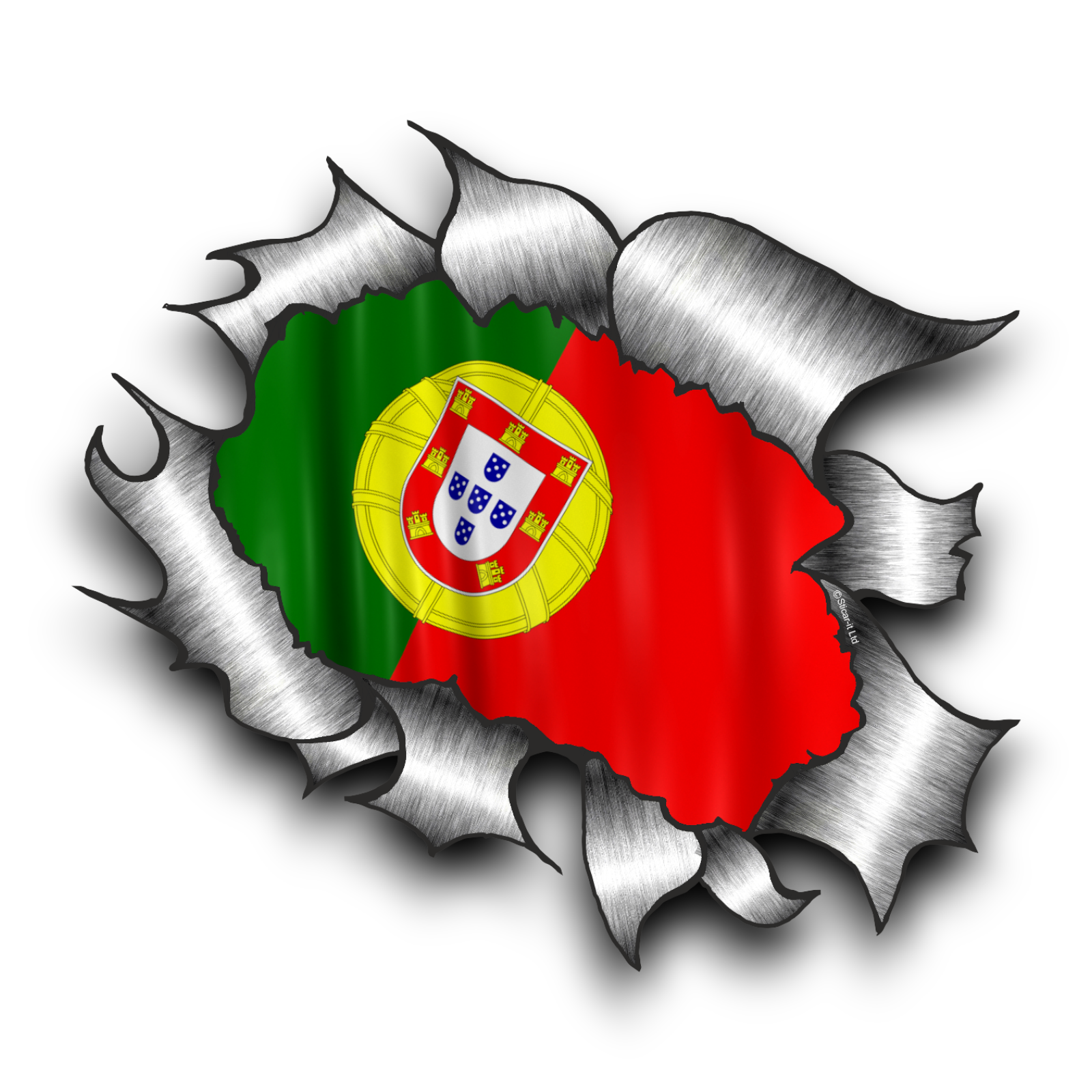Portuguese Flag Ripped Open Metal Vinyl Sticker Decal For Car Van ...