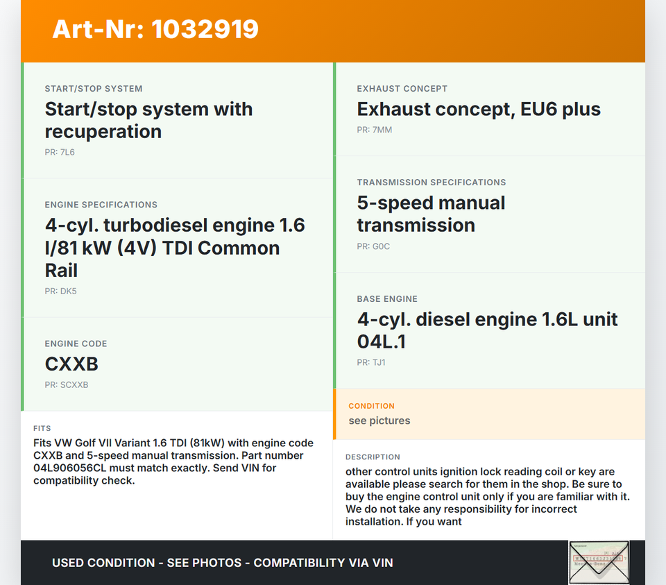 Engine control unit Diesel DCM6.2V for VW Golf VII 7 Variant 13-17 ...