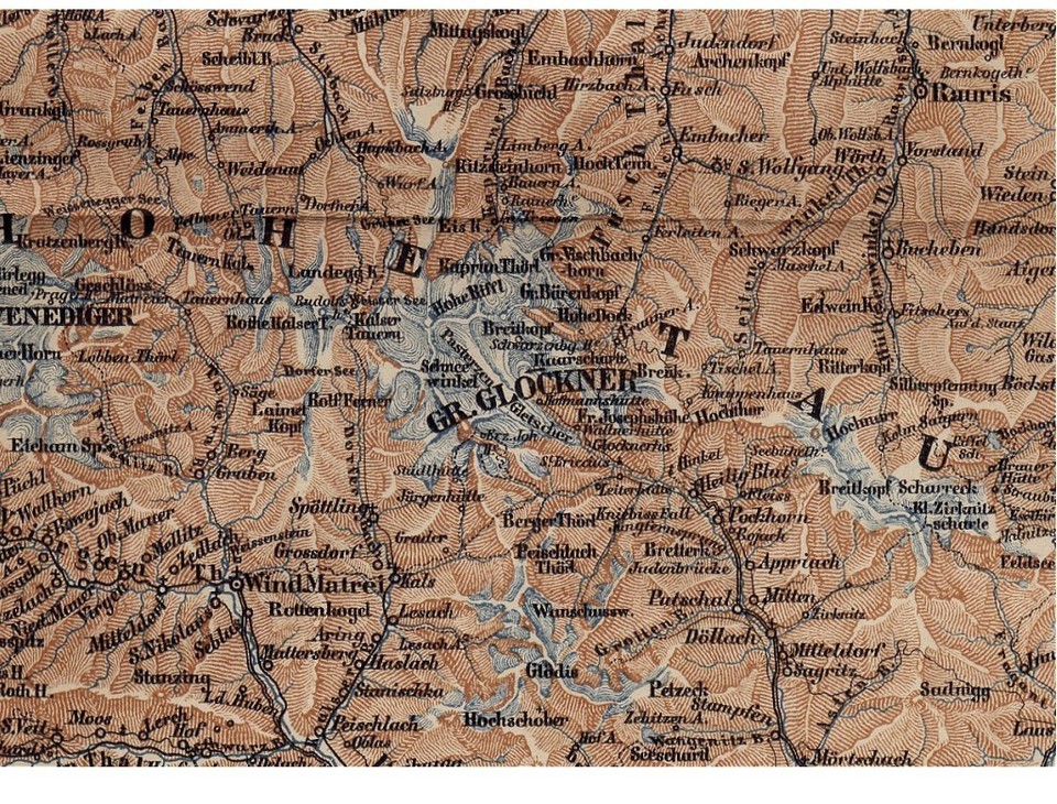 1903 ORIGINAL ANTIQUE MAP OF HIGH HOHE TAUERN GROSSGLOCKNER / AUSTRIA ...