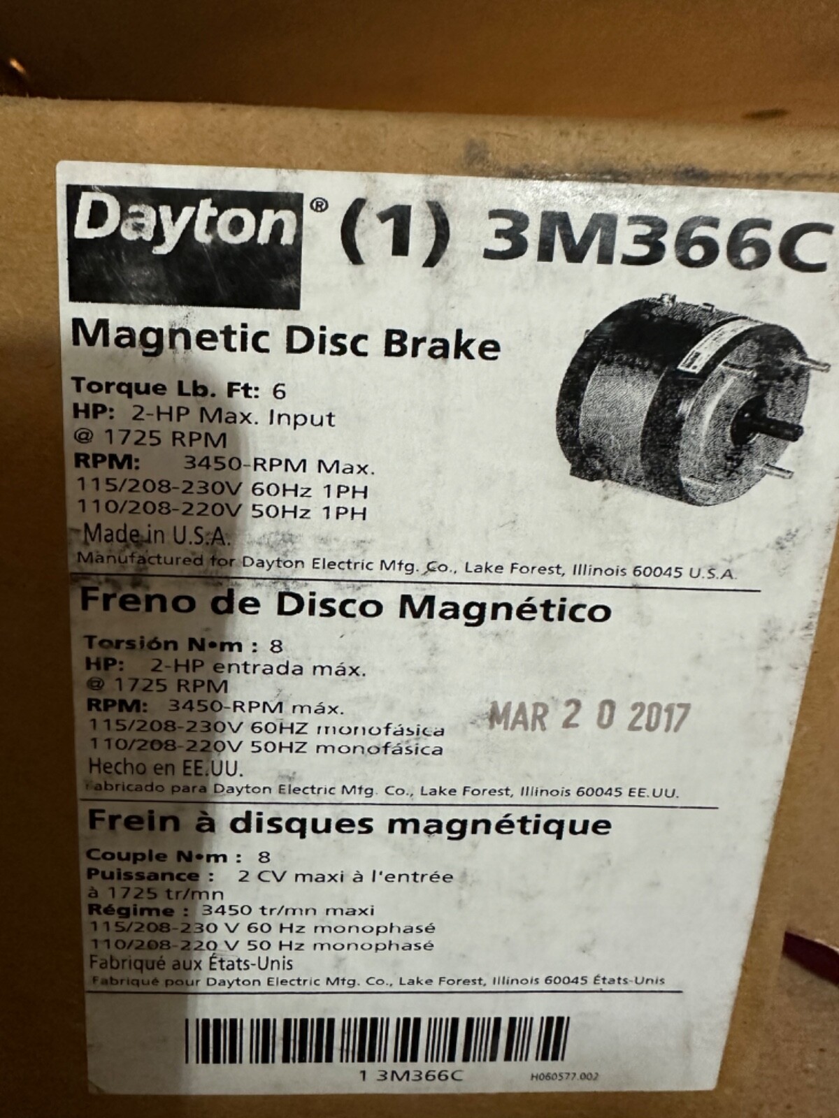 Dayton 3M366C Magnetic Disc Brake for sale online | eBay