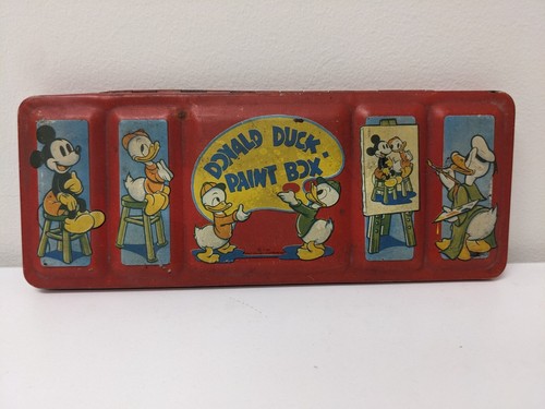 Vintage 50s Disney Donald Duck Pressed Tin Toy Watercolor Paint Set Mid ...