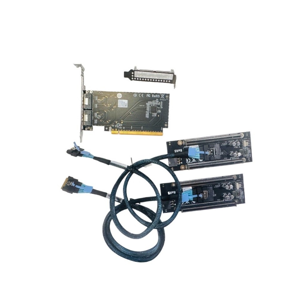 External SFF-8654 SlimSAS To 4Port PCIe X16 X4X4 2*PCIe 4.0 Adapter + 2 ...