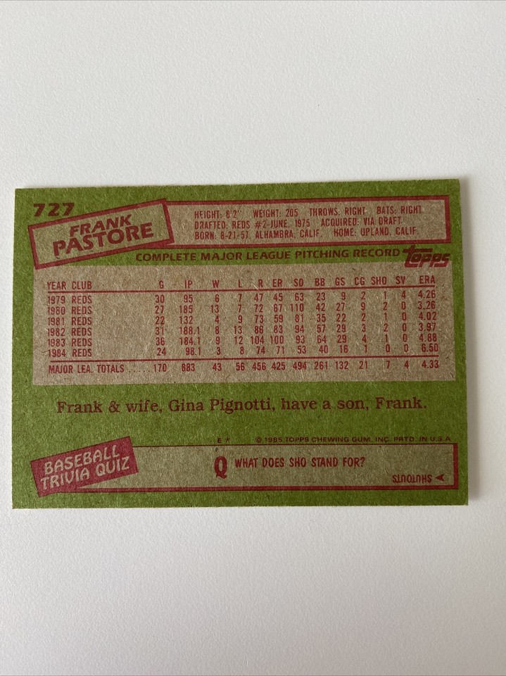 1985 Topps - #727 Frank Pastore | eBay