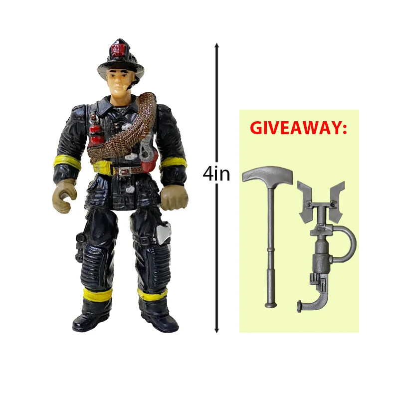 4" Firemen Firefighter Action Figures Worker Men Soldier Tool Playset ...