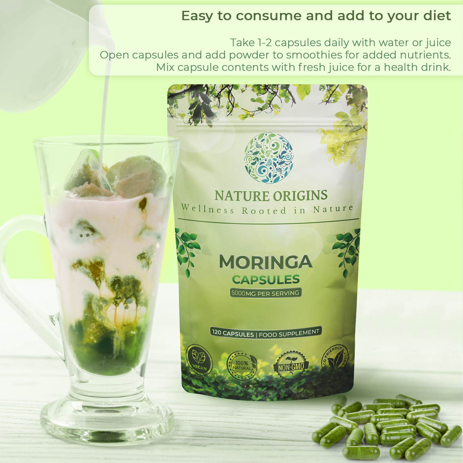 Pure Moringa Capsules 5000mg Per Capsule - 10:1 EXTRACT POWDER - Nature ...