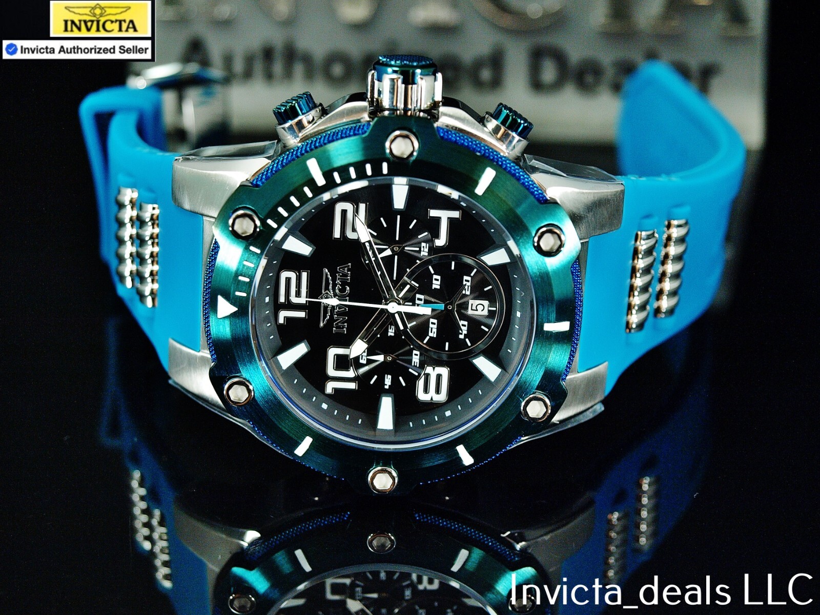 Invicta Men's 52mm SPEEDWAY VIPER Chronograph BLACK DIAL Green Tone SS ...