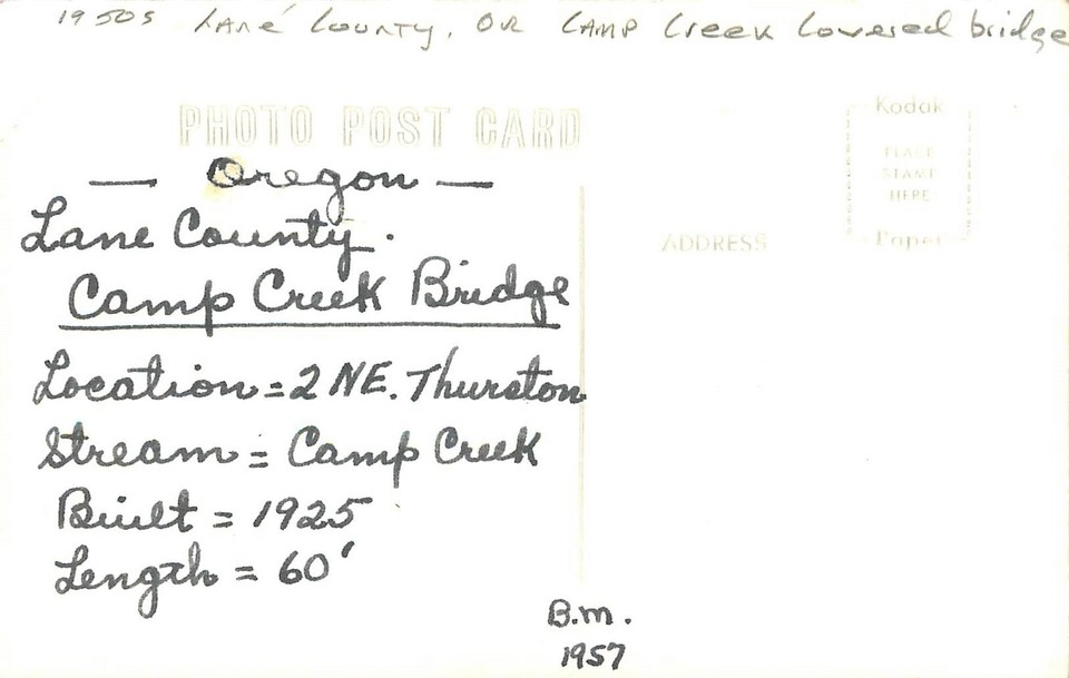 1950s Lane County Oregon Camp Creek Covered Bridge RPPC Postcard 25 ...