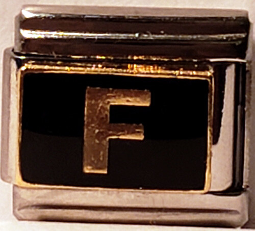 Letter "F" in Gold on Black Enamel 9mm Italian Charm Stainless by BlinQ ...