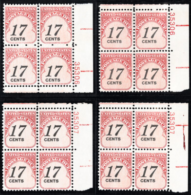 US Stamps # J104 Postage Due MNH VF Lot Of 4 Plate Blocks Of 4 Scott ...