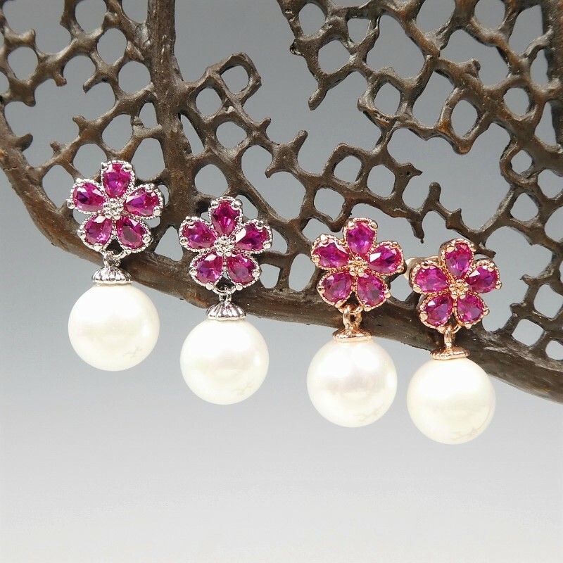 Sparkling Hot Pink Fuchsia CZ 10mm White Pearl Sterling Silver Post ...