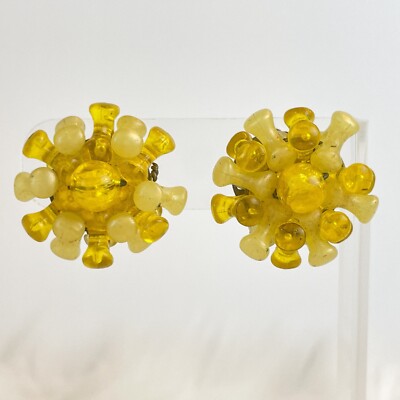 Vintage Mid Century Earrings Yellow Atomic Mod Acrylic Lucite Jewelry ...