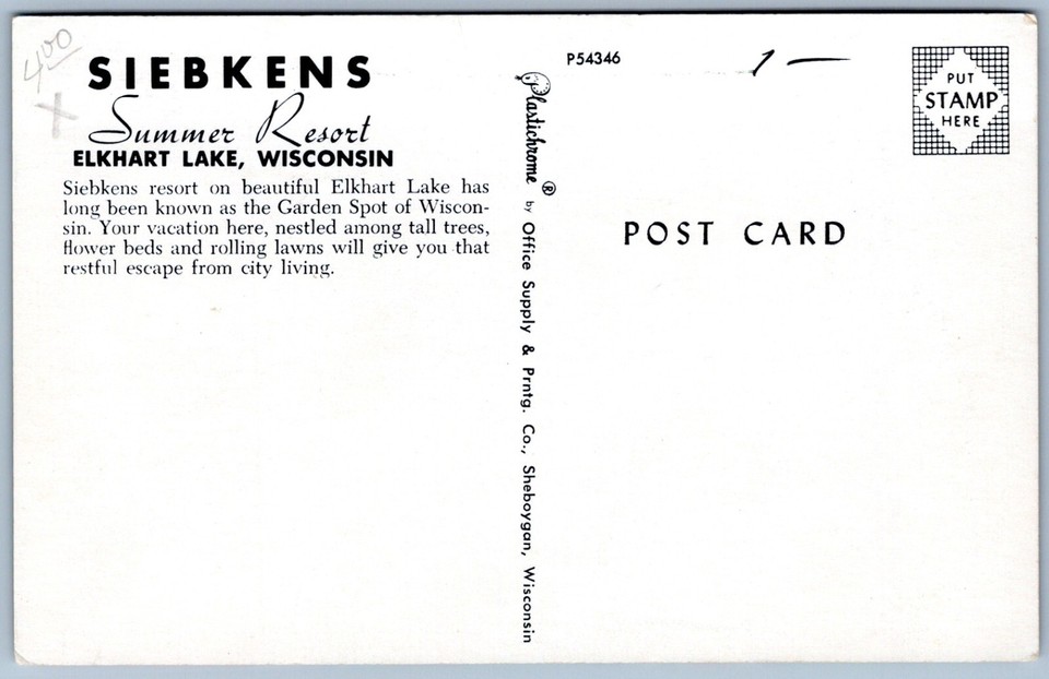 Postcard WI Elkhart Lake Wisconsin Siebkens Summer Resort Bar Interior ...